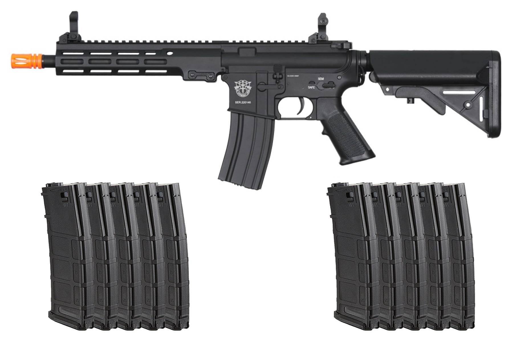 Classic Army MK16 9.5" Full Metal M4 ECS AEG 10 Pack Mag Combo