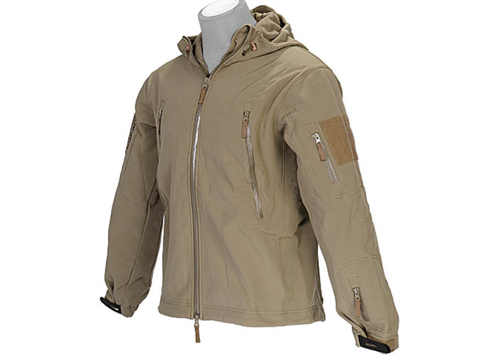 Lancer Tactical Soft Shell Jacket w/ Hood ( Tan / XL )