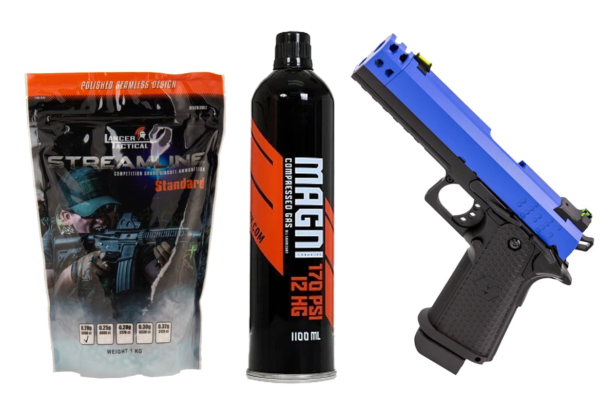 Raven HEX-Comp Full Metal GBB Hi-Capa Starter Package (Black/Blue)