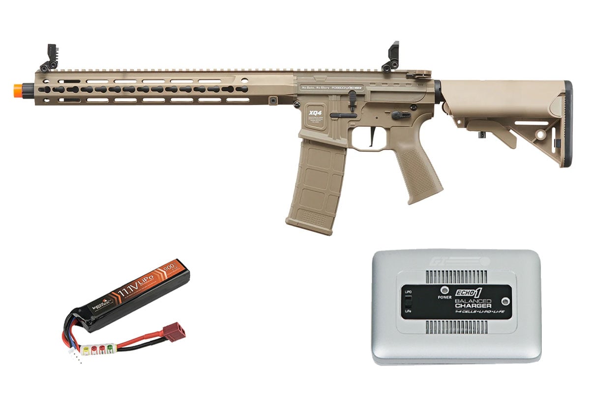 Poseidon XQ4 14" w/ Aether v2 & Crane Stock AEG Airsoft Rifle Battery & Charger Combo (Tan)